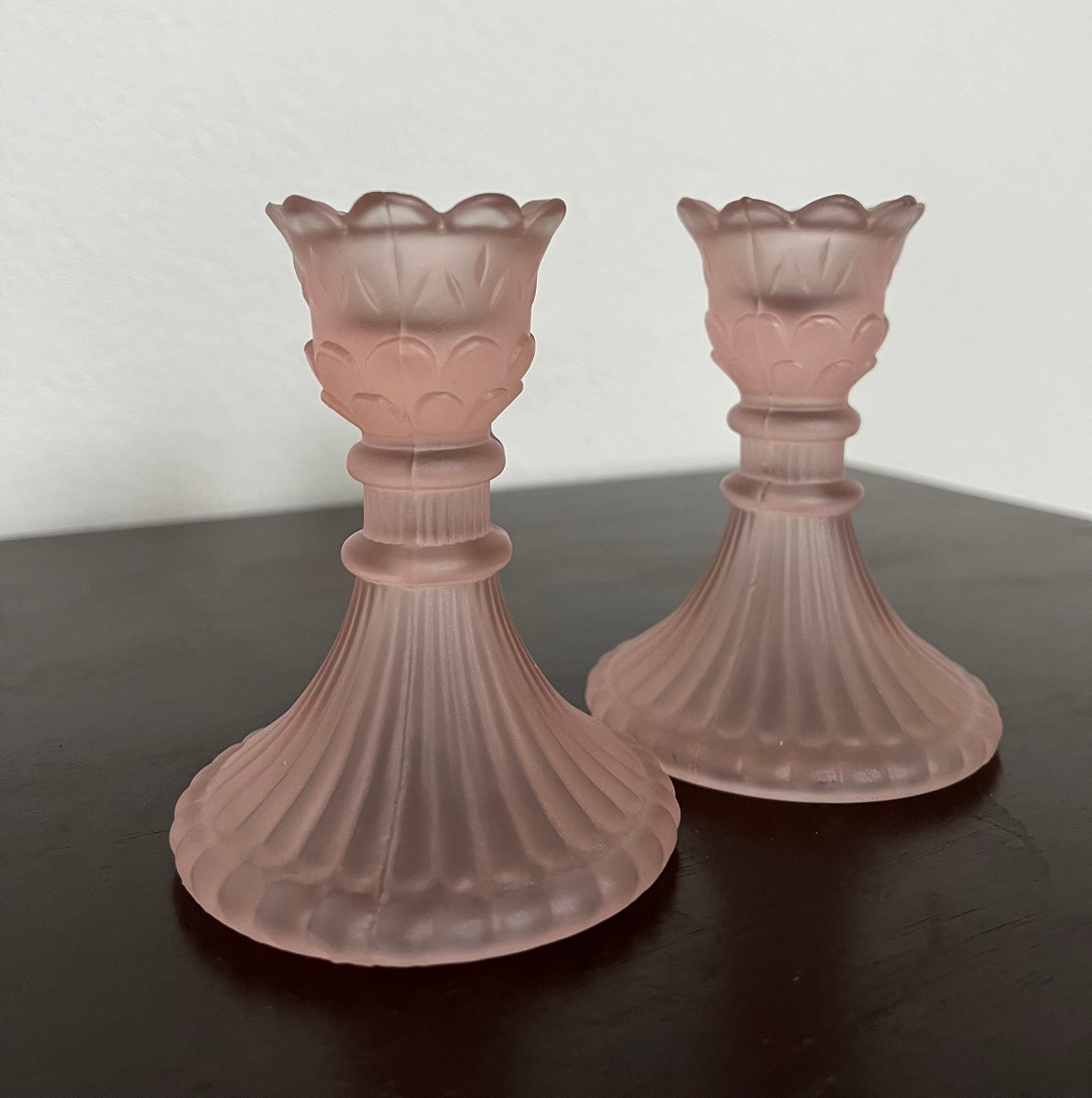 Depression Era Pink Satin Glass Candlesticks - Etsy