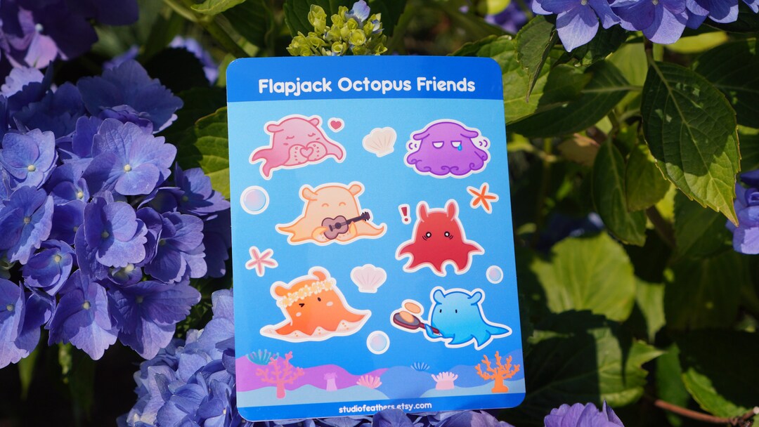 Flapjack Octopus Friends - Sticker Sheet - Water Resistant - Kiss Cut ...