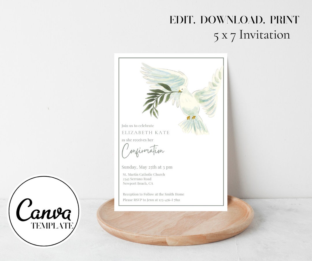 Dove Confirmation Invitation, Boy Confirmation Invite, Editable ...
