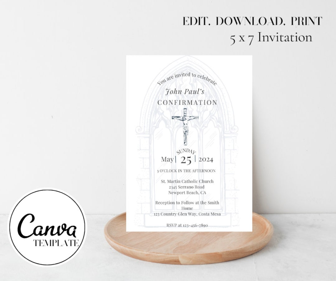 Modern Catholic Confirmation Invitation: DIY Canva Template - Etsy