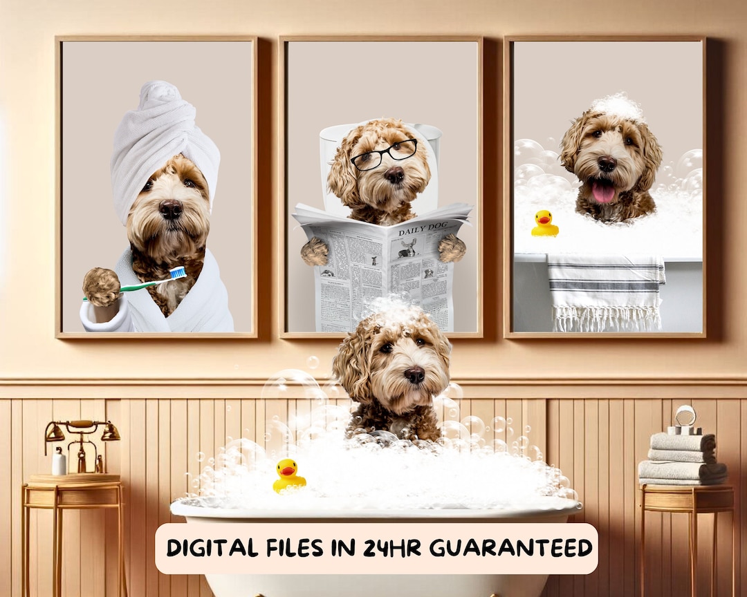 Custom Pet Portraits, Dog in Toilet, Pet in Bathtub, Custom Bathroom ...