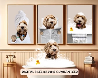 Custom Pet Portrait in Bathtub, Dog Bathroom, Funny Bathroom Art Print ...