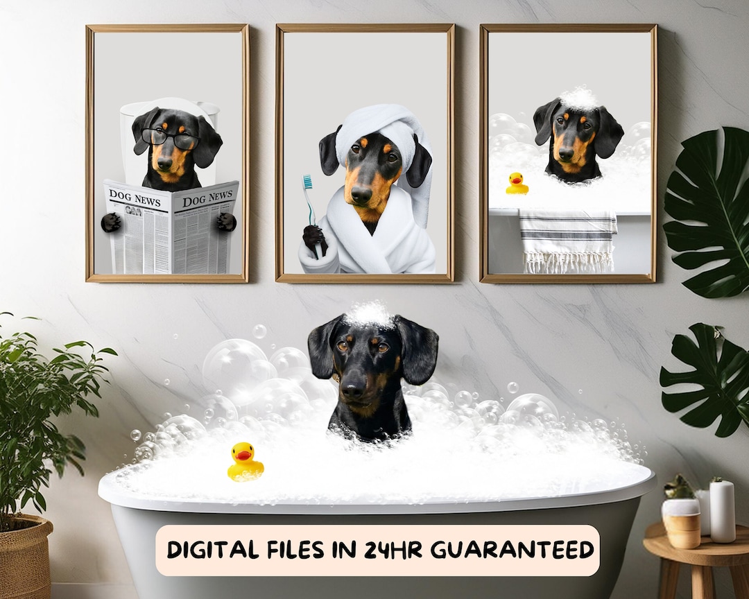 Custom Pet Portraits, Dog in Toilet, Pet in Bathtub, Custom Bathroom ...