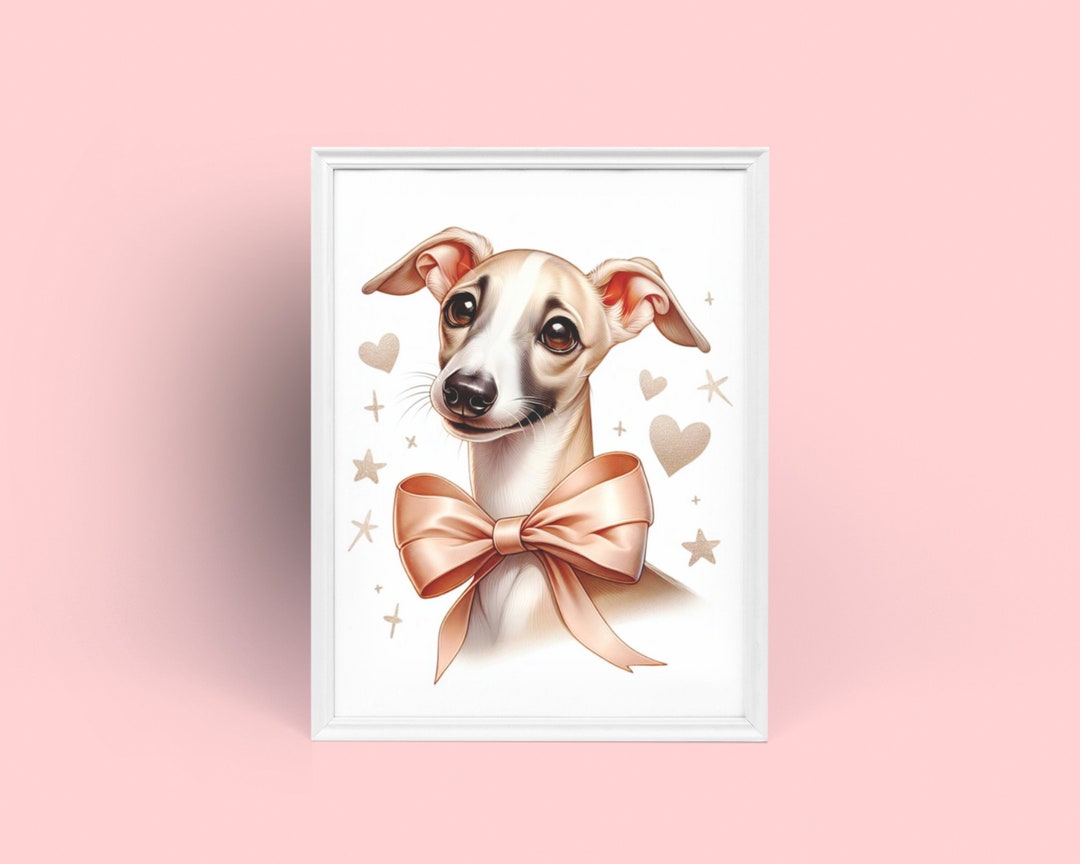 Cute Coquette Themed Whippet Wall Art, Whippet Bow Print, Kids Bedroom ...