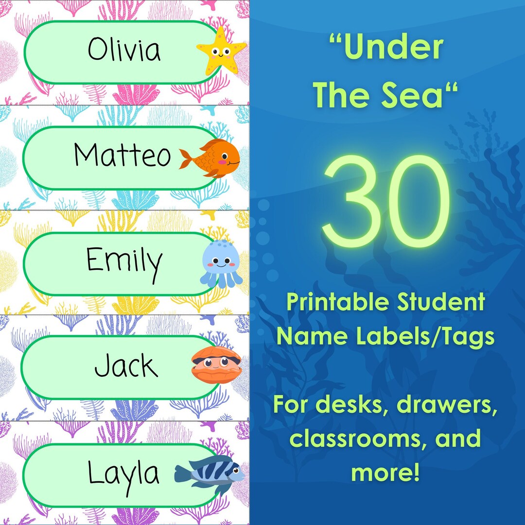 Under the Sea PDF Digital Download Classroom Printable Name Labels/tags ...