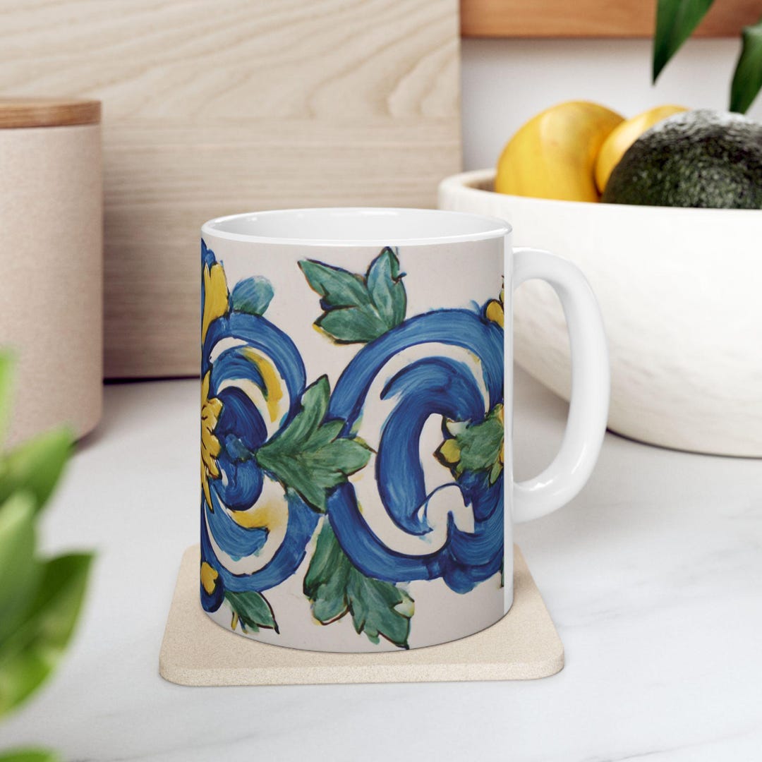 Italian Ricco Deruta Mug - Majolica Style Coffee Cup, Blue & Yellow ...