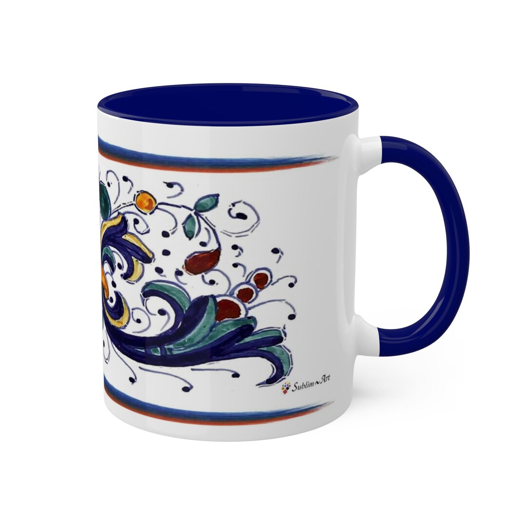 Ricco Deruta Ceramic Mug Blue Rim Italian Design Pottery Coffee Tea Cup ...