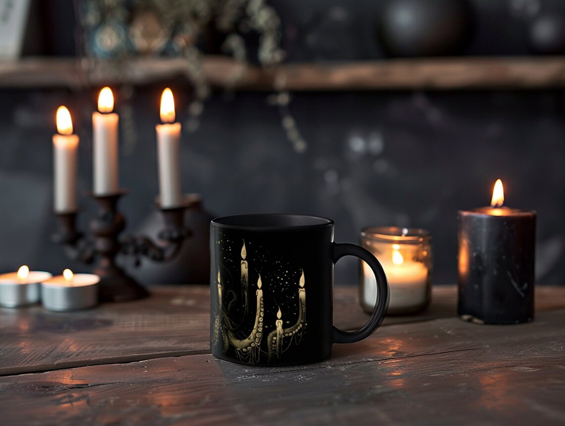 Eldritch Inspirations: Cthulhu Black Coffee Mug With Candles, Dark ...