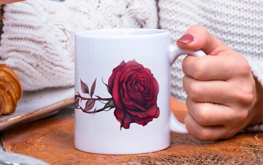 Red Rose Mug, Gift for Her, Handcrafted Coffee Cup With Flower Design ...