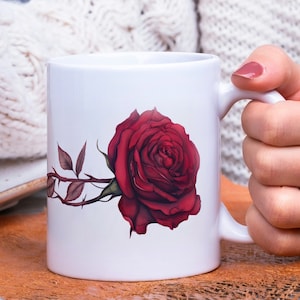 Red Rose Mug, Gift for Her, Handcrafted Coffee Cup With Flower Design ...