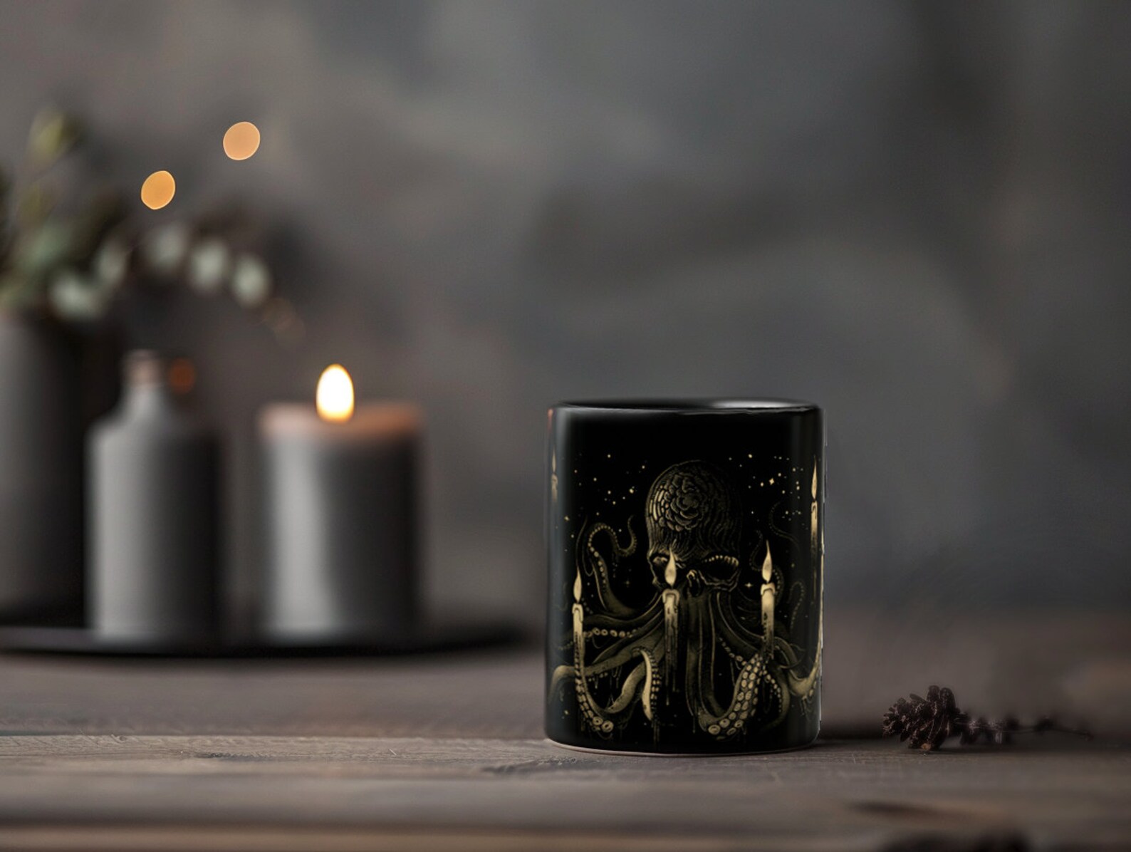 Eldritch Inspirations: Cthulhu Black Coffee Mug With Candles, Dark ...