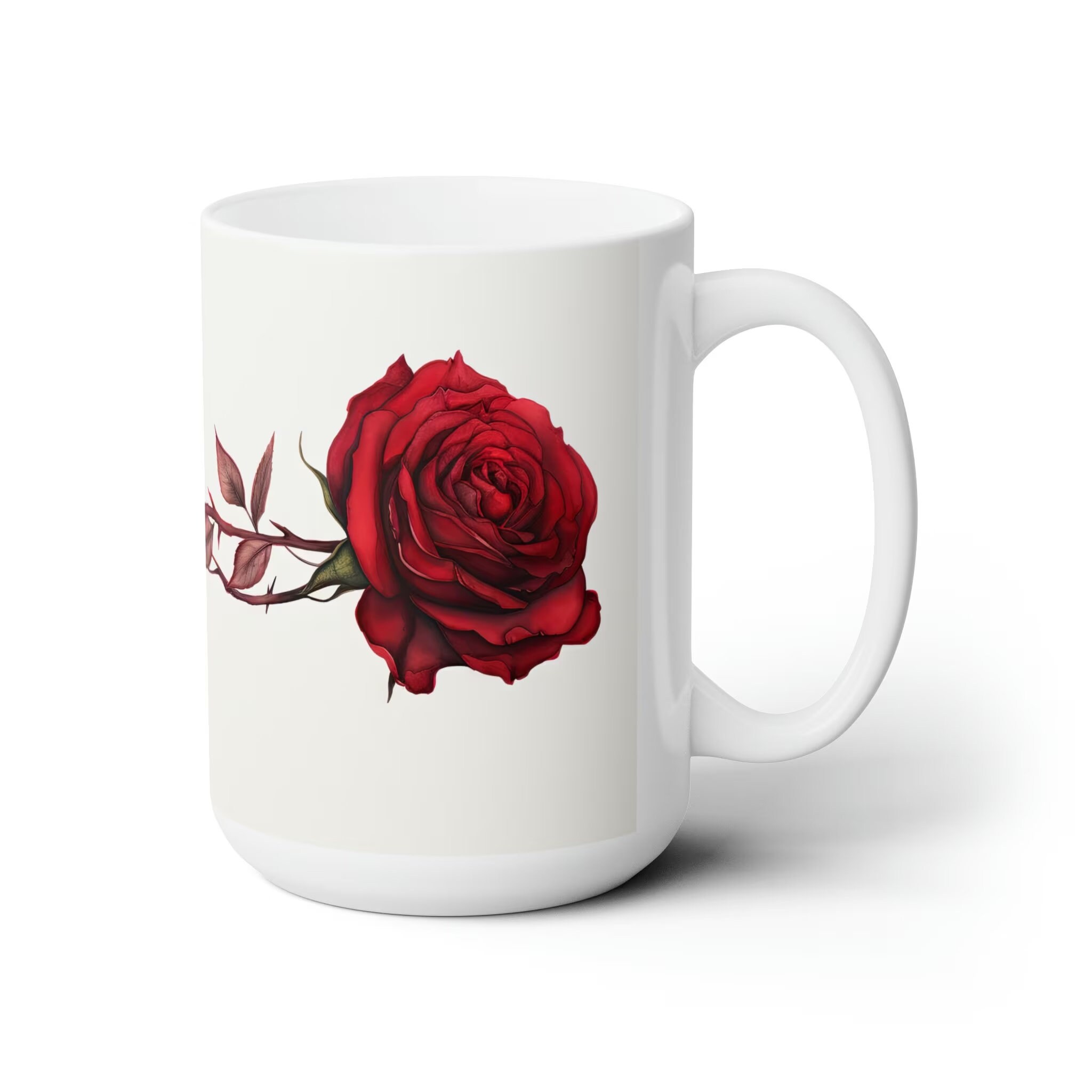 Red Rose Mug, Gift for Her, Handcrafted Coffee Cup With Flower Design ...