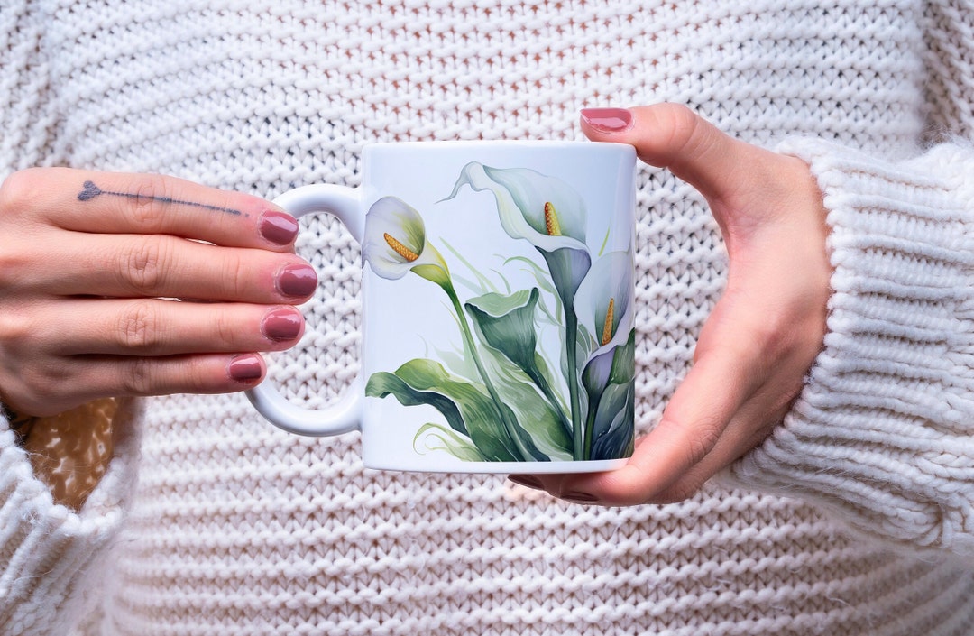 Calla Lily Flower Mug, Botanical Tea Cup, Floral Lilies Nature Mug ...