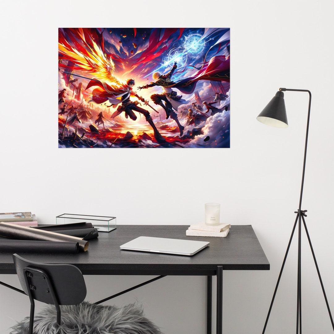 Epic Battle Art Print Sword Vs Magic Duel in a Ruined City - Etsy