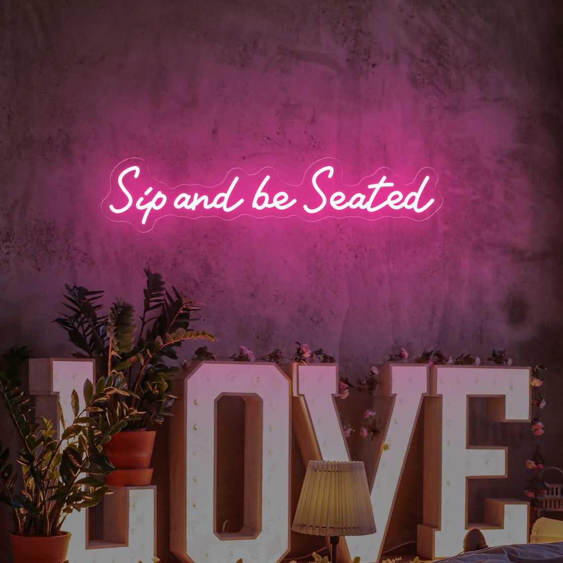 Sip and Be Seated Neon Sign, Champagne Wall Sign,place Card Wall Sign ...