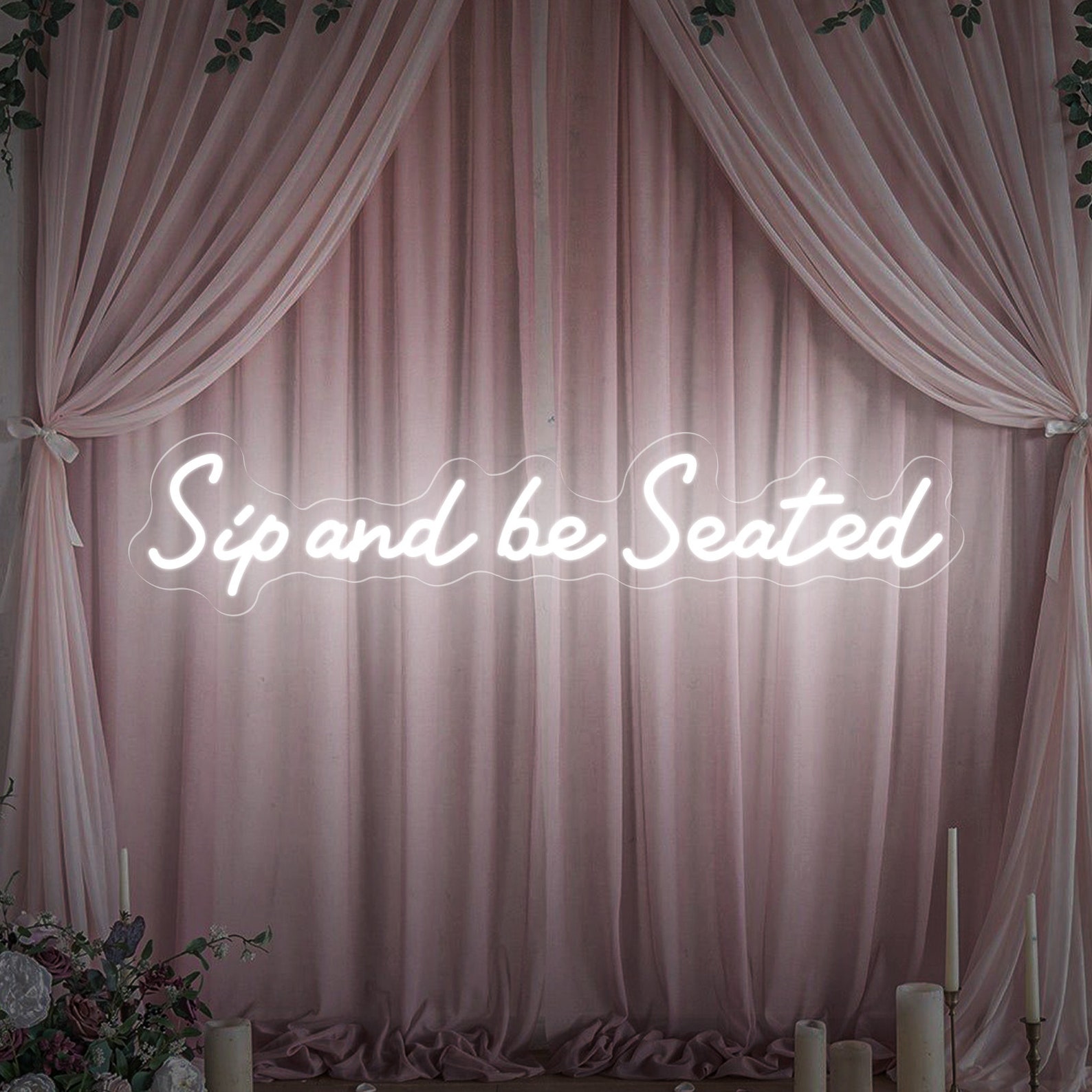Sip and Be Seated Neon Sign, Champagne Wall Sign,place Card Wall Sign ...