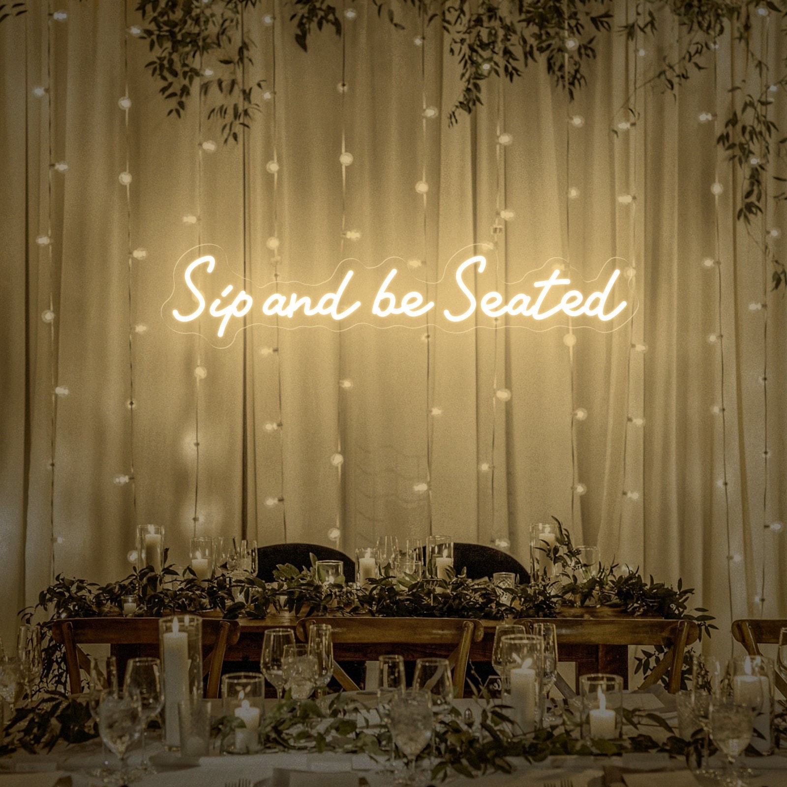 Sip and Be Seated Neon Sign, Champagne Wall Sign,place Card Wall Sign ...