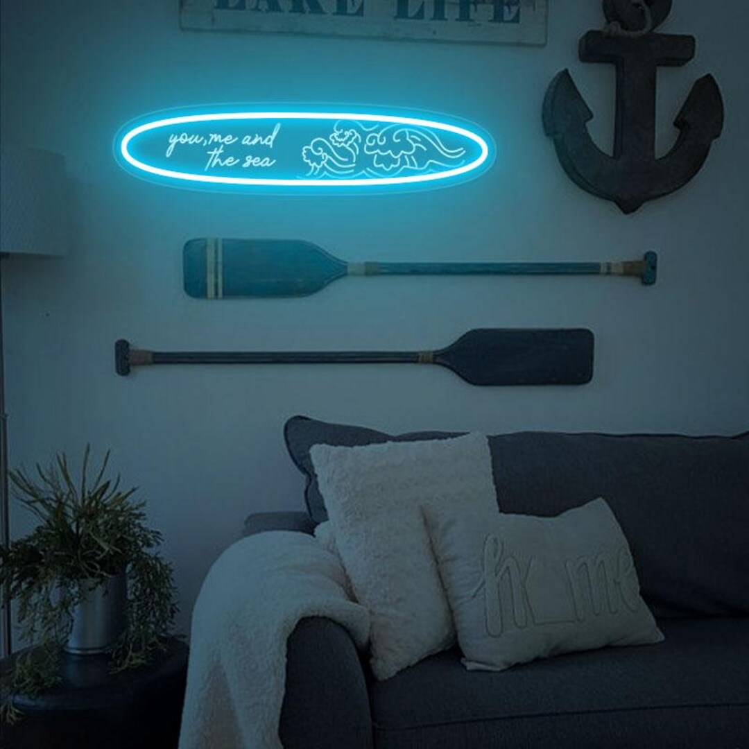You Me and the Sea Neon Sign, Surfboard Wave, Beach House Decor - Etsy