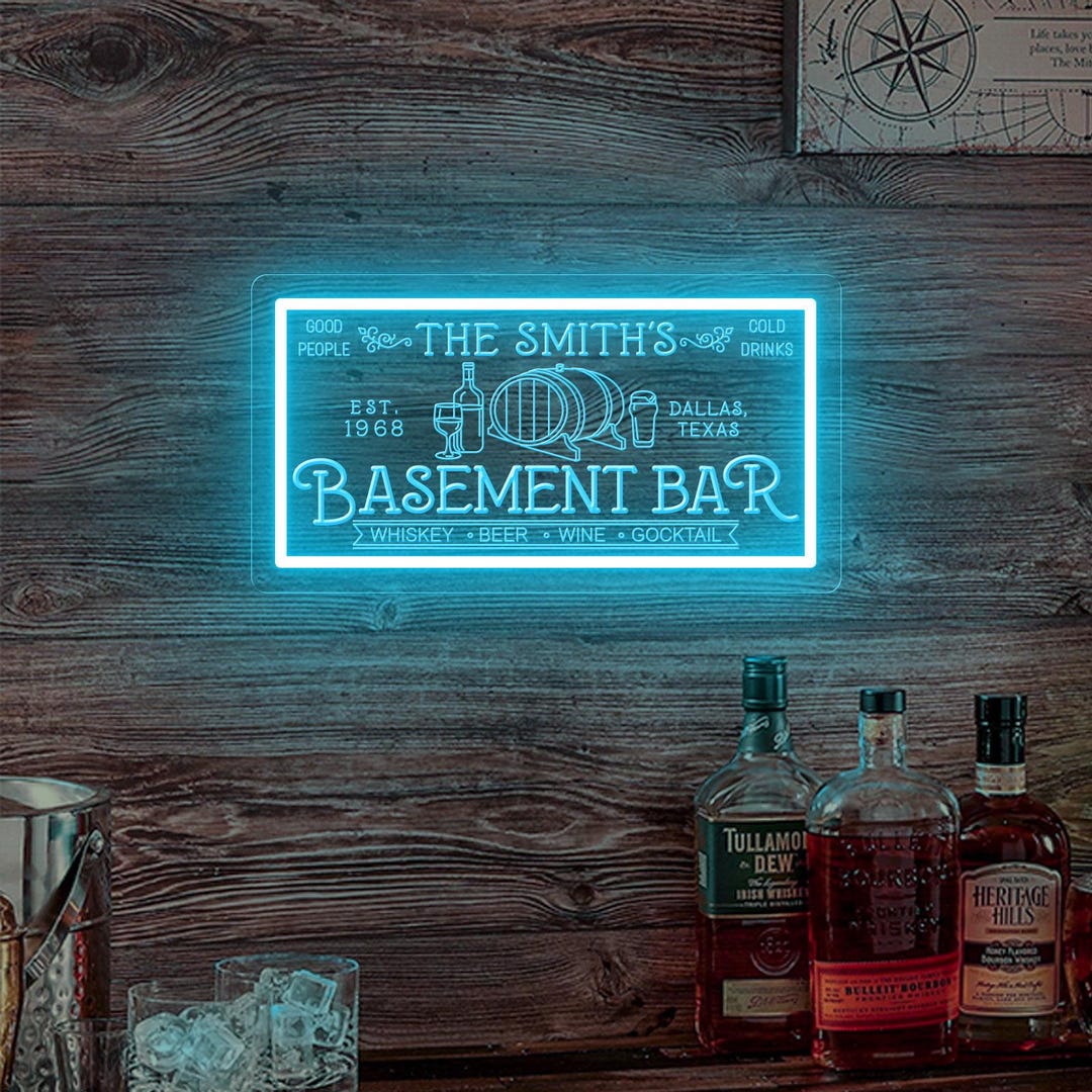 Custom Bar Neon Sign, Open Bar Neon Sign, Whiskey Cocktail Tequila Bar ...