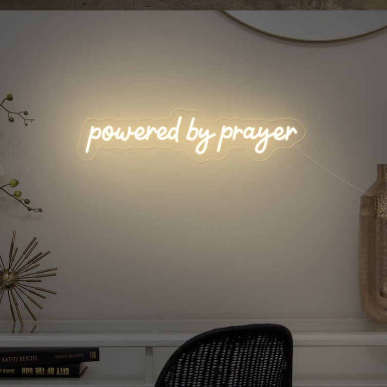 Powered by Prayer Neon Sign: Christian Home Decor - Etsy