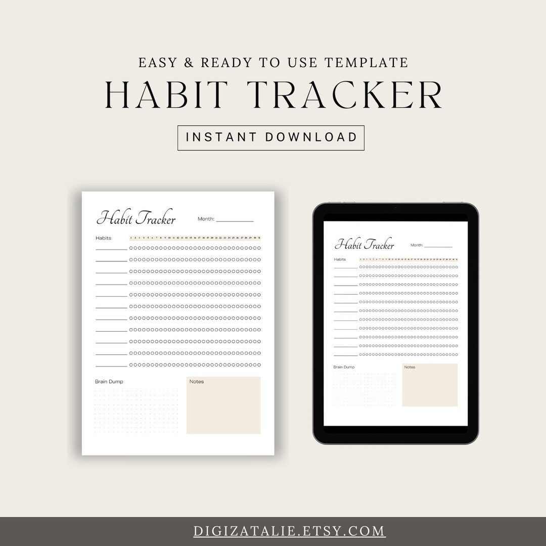 Minimalistic Beige Daily Habit Tracker for Months, Digital ADHD Habit ...