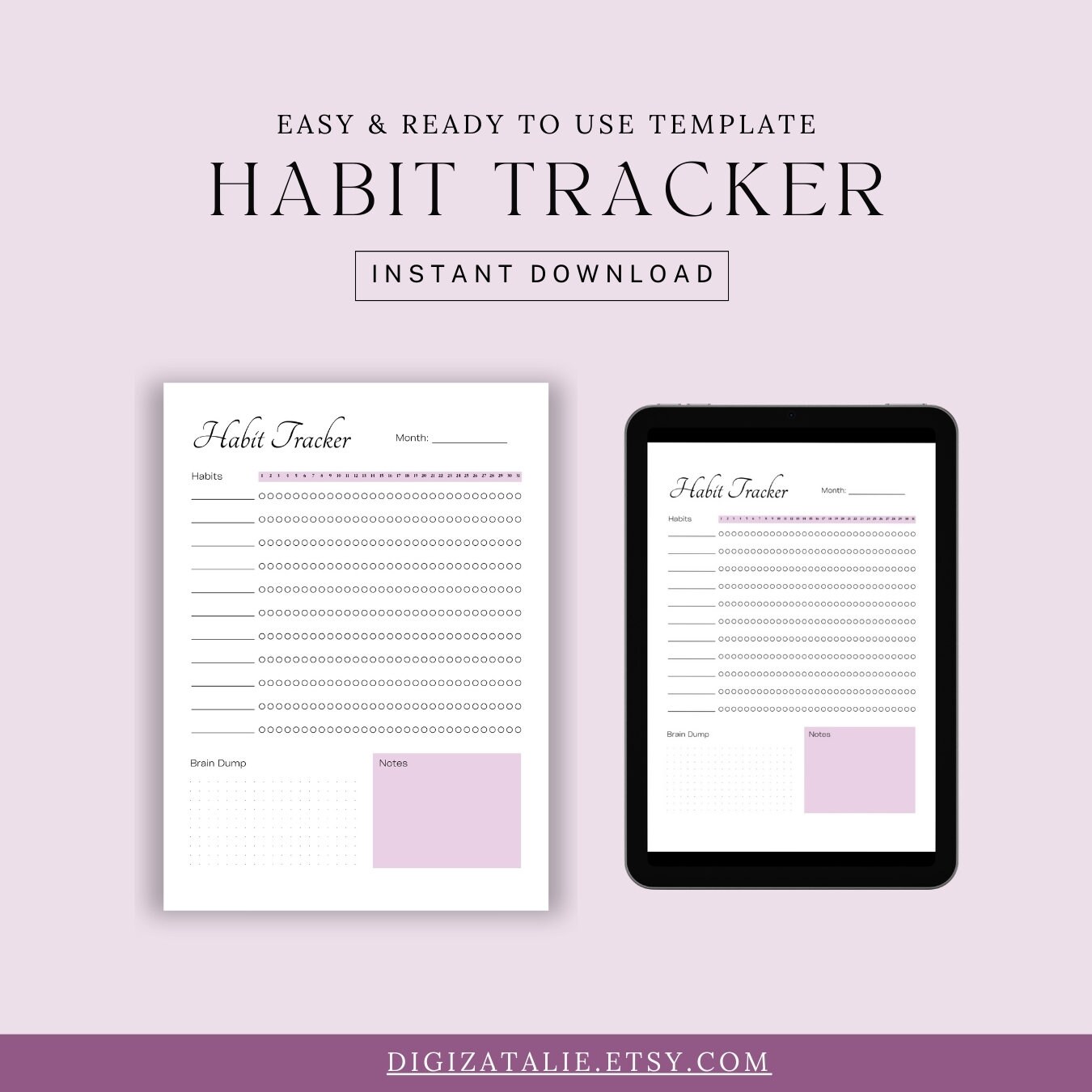 Minimalistic Pink Daily Habit Tracker for Months, Digital ADHD Habit ...