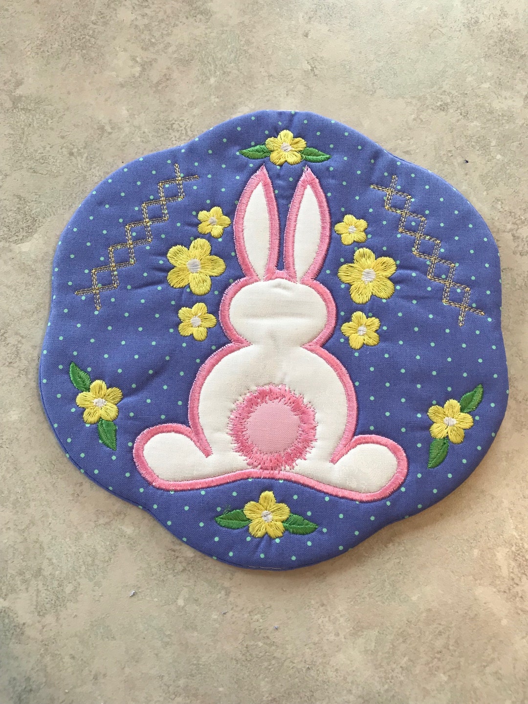 Bunny Mug Rug Bunny Trivit Easter Mug Rug Quilted Mug Rug Insulated Hot ...