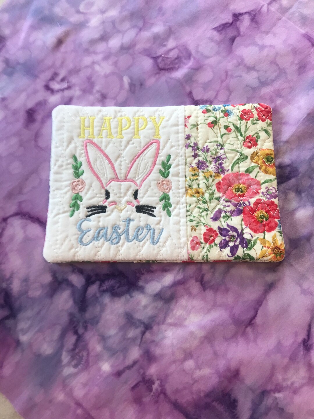 Happy Easter Mug Rug - Flowered Mug Rug - Bunny Mug Rug - Insulated Mug ...