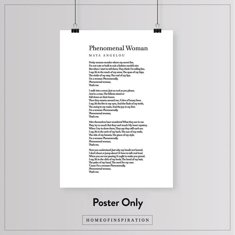 Phenomenal Woman by Maya Angelou, Poem Print, Home or Office Decor ...