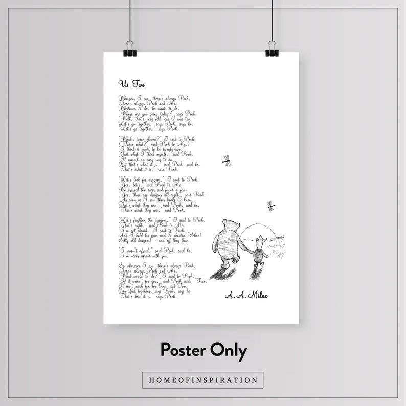 Us Two by A.A. Milne, Poem Print, Touching Home or Office Decor ...