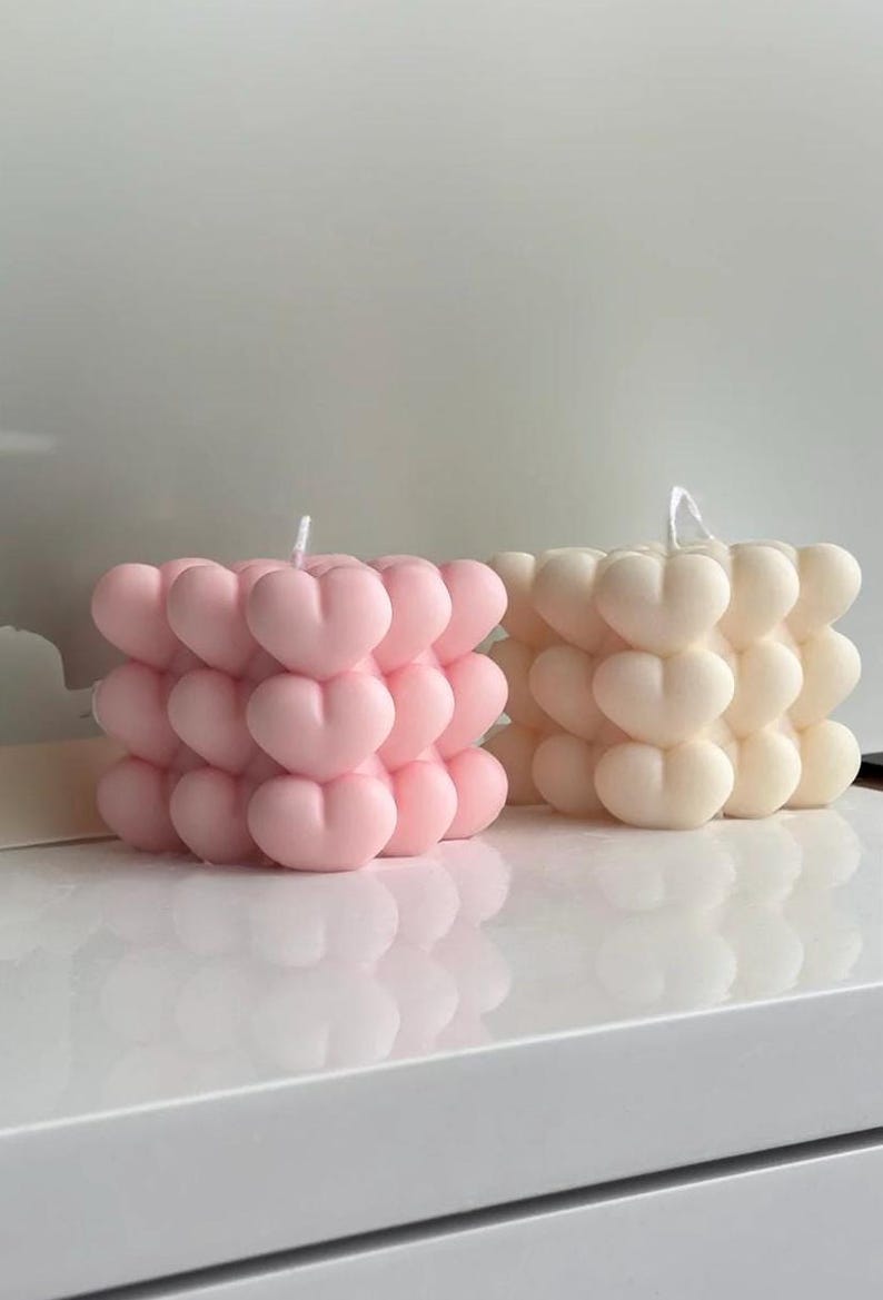 Heart Bubble Candle, Bubble Cube Candle, Home Decor, Gifts for Her, Heart Cube Candle, House ...