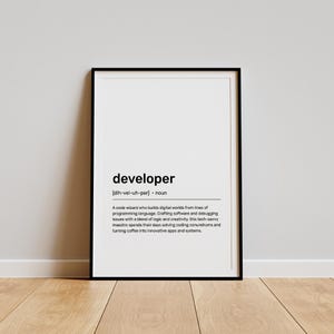 Developer Definition Poster,developer Dictionary Art,programmer Quote Print,definition Wall Art ...