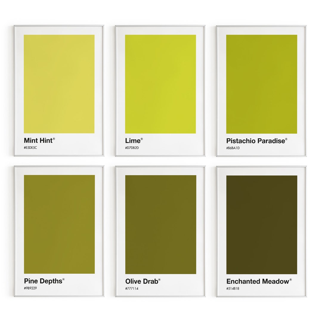 Pantone Green Color Palette Art Prints: Set of 6 Prints (digital ...