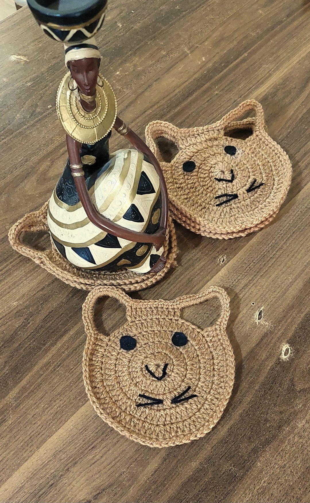 Cute Cat Crochet Coasters Set / Handmade Crochet Lovely Animal Coaster ...