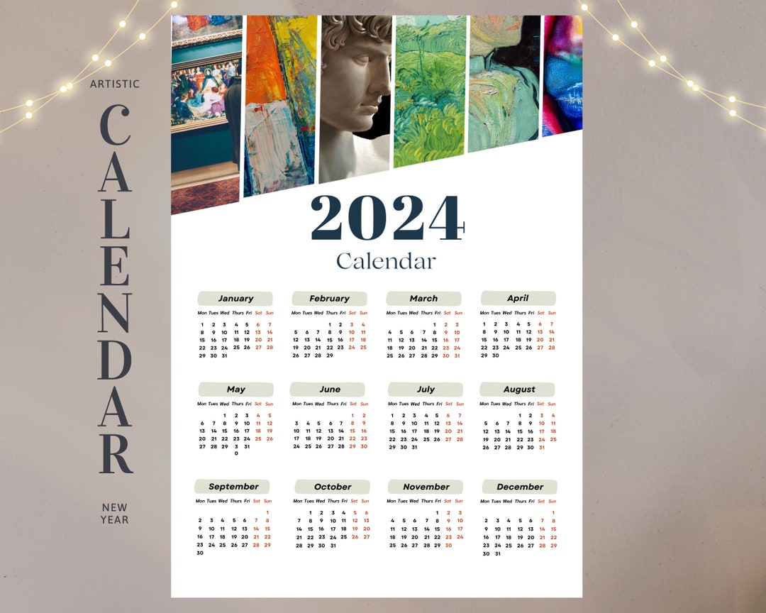 Artistic Calendar A4 2024 Calendar Art A4 Wall Calendar A4 New Year ...
