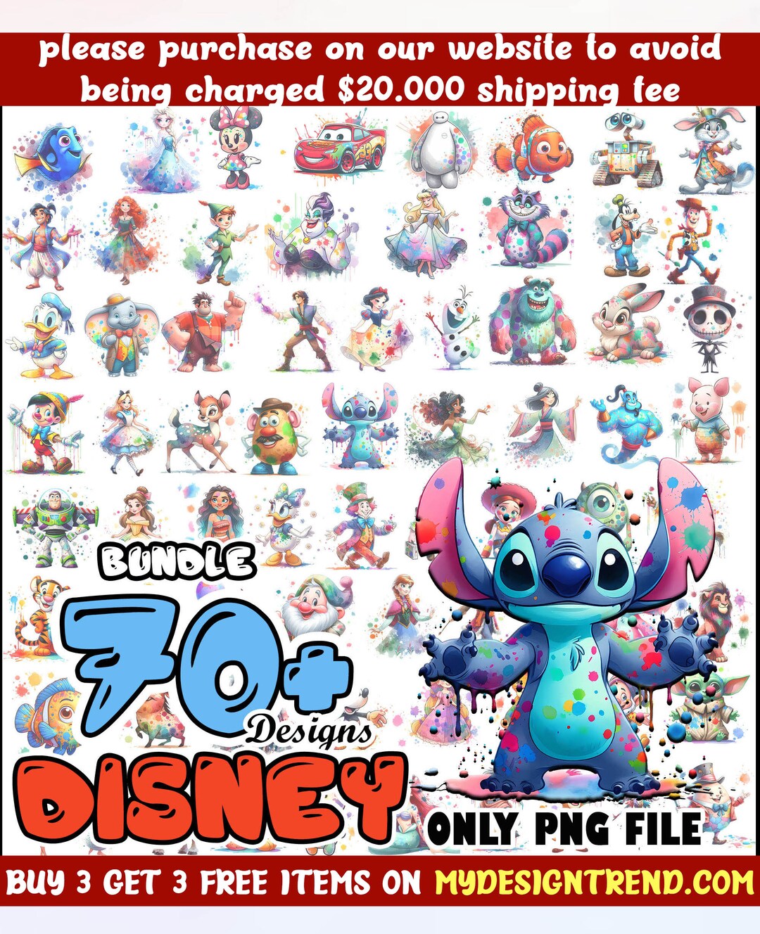 Colorfull Disney Bundle Png, Cartoon Watercolor Bundle, Clipart ...