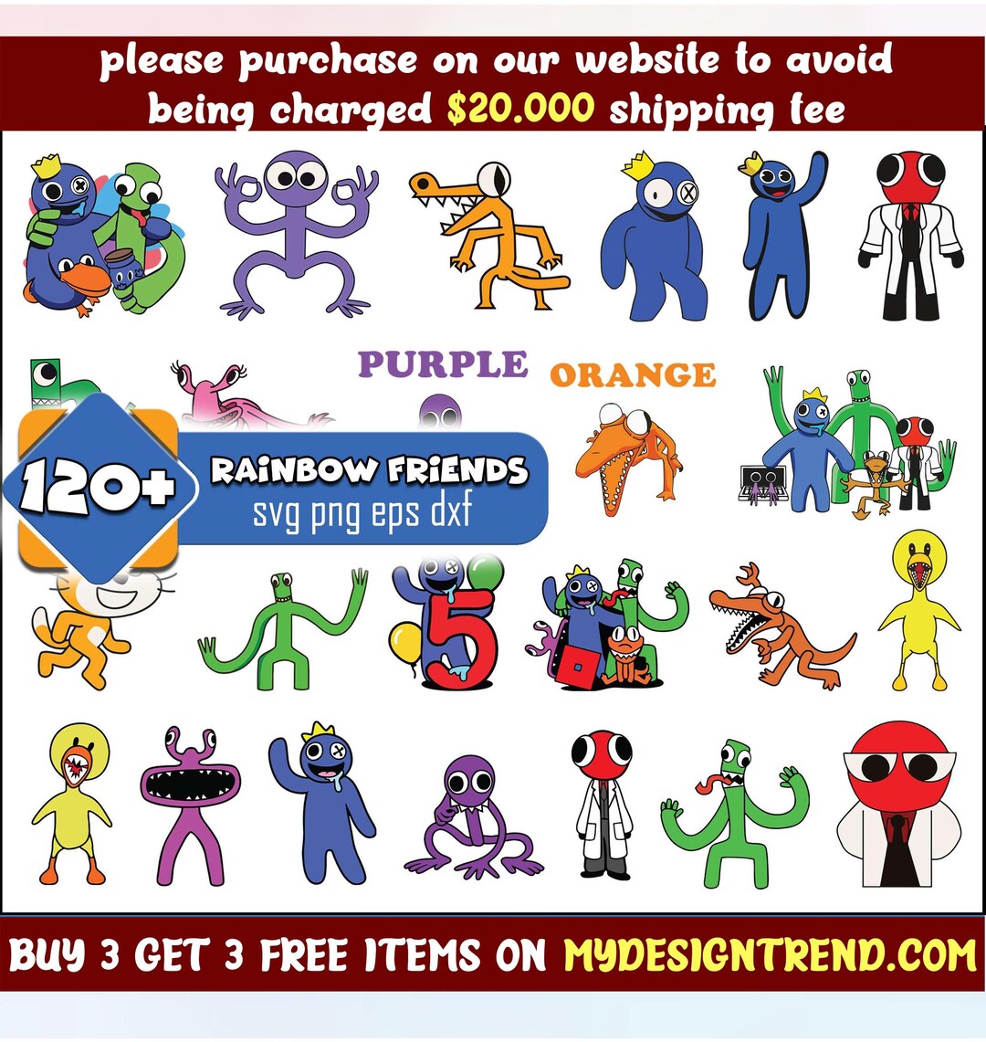 120 Rainbow Friends Bundle, Rainbow Friends Bundle Svg, Cut Files, for ...