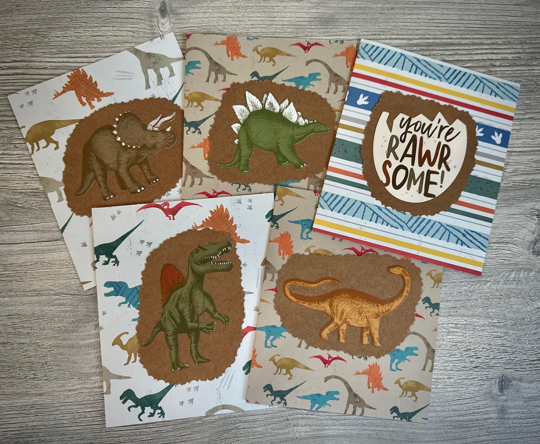 Dinosaur Greeting Cards, Dino Card Set for Kids, Birthday or Thank You ...