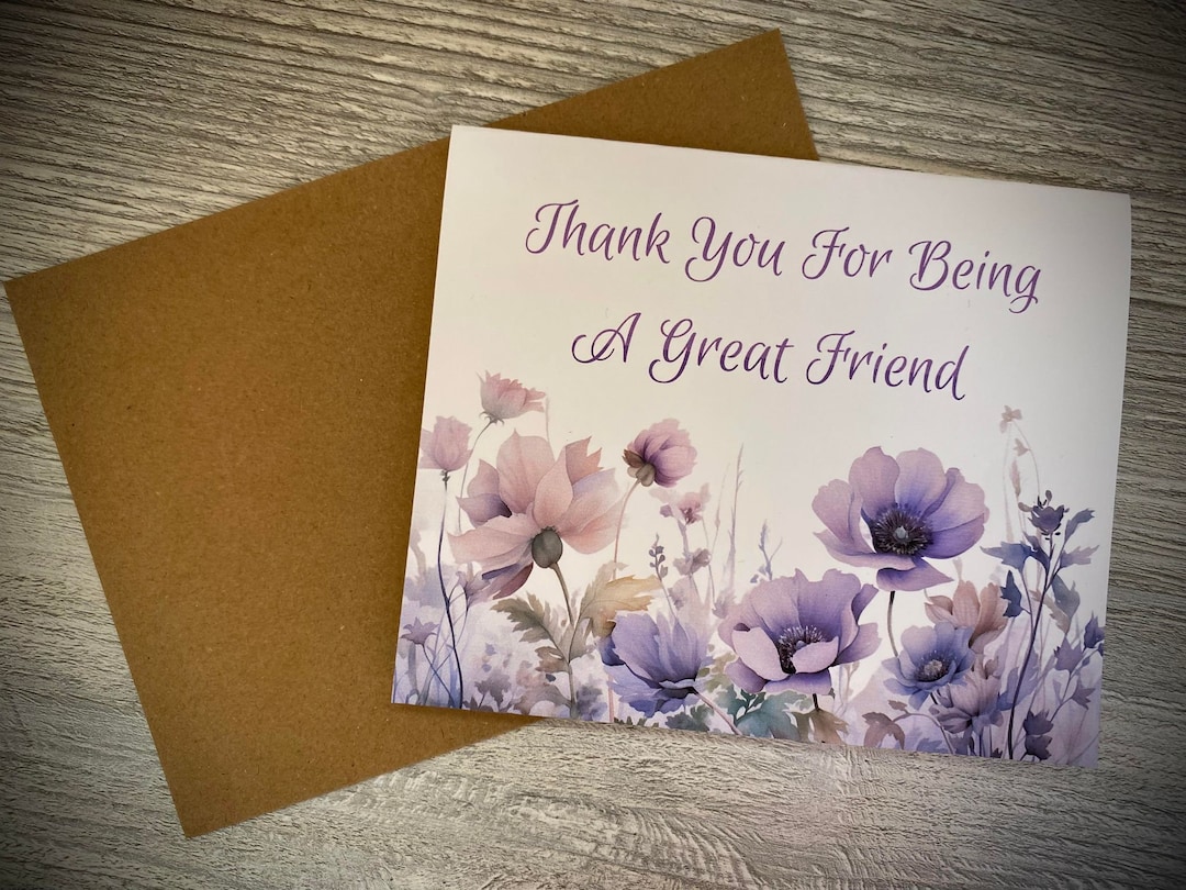 Friendship Card, Thank You Card for Friends, Friend Gift, Purple Floral ...