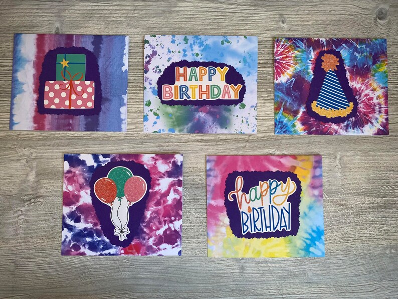 Tie Dye Birthday Cards, Happy Birthday Cards, Birthday Card Pack, Blank ...