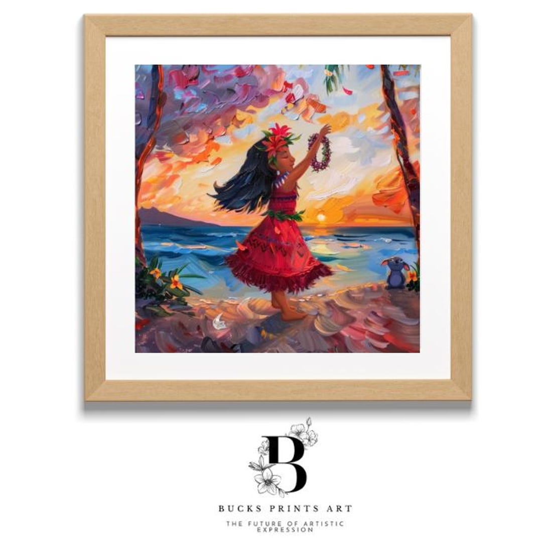 Canvas Stretched, Lilo & Stitch Oil Painting Print , Impasto Technique ...