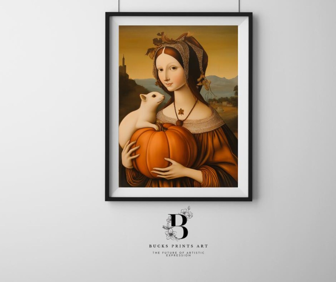 Da Vinci Style Lady With Pumpkin and Ferret Portrait Animal Head ...