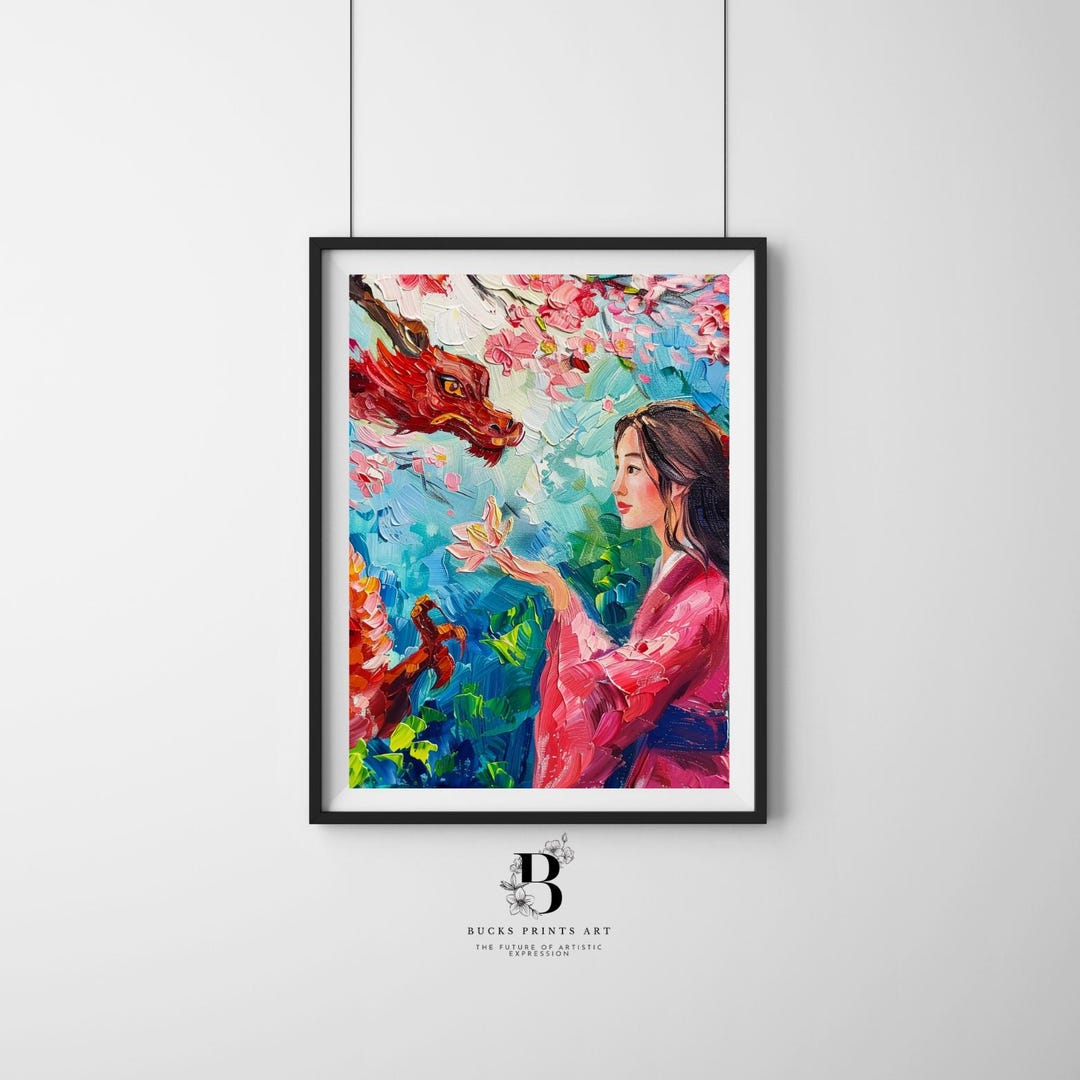 Canvas Print, Mulan and Mushu Oil Painting Impasto Technique, Stretched ...