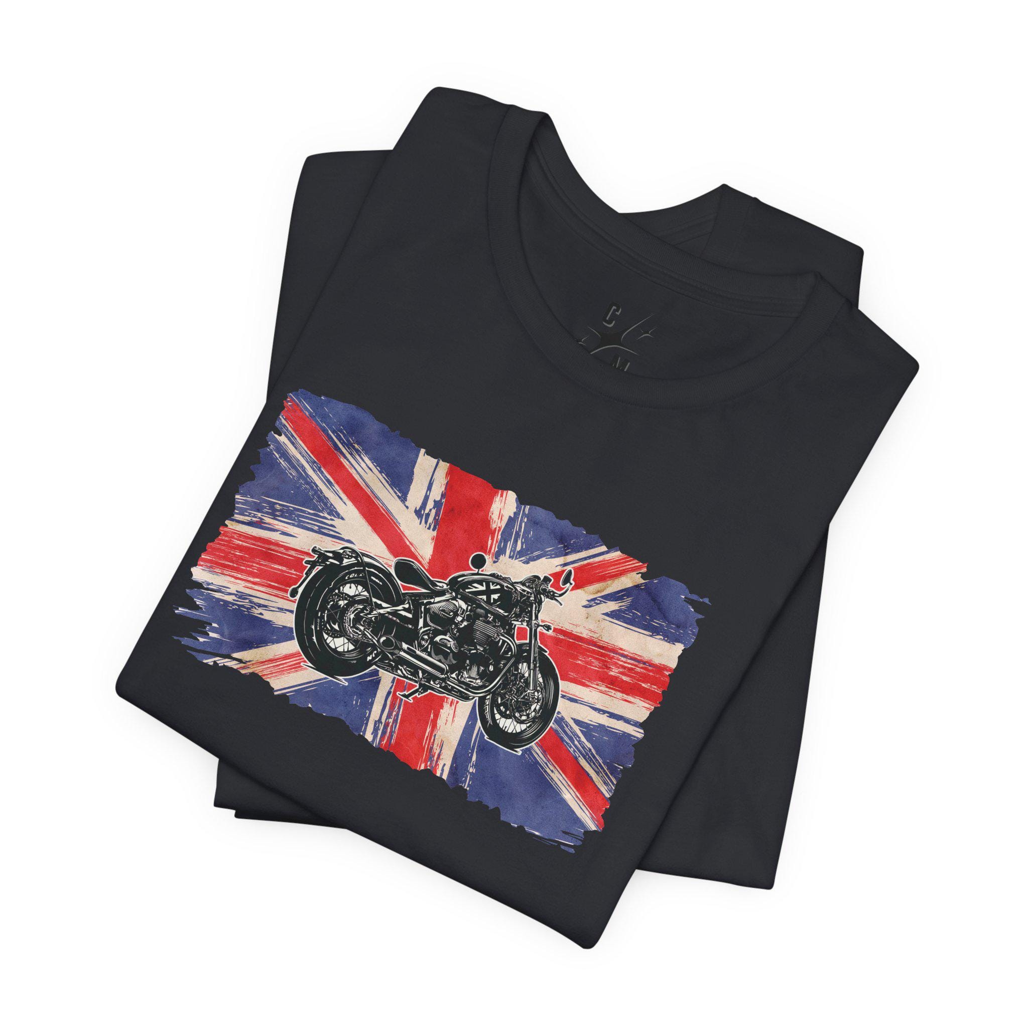 British Bobber Cafe Racer Retro Union Jack Motorcycle T-shirt Bella and ...