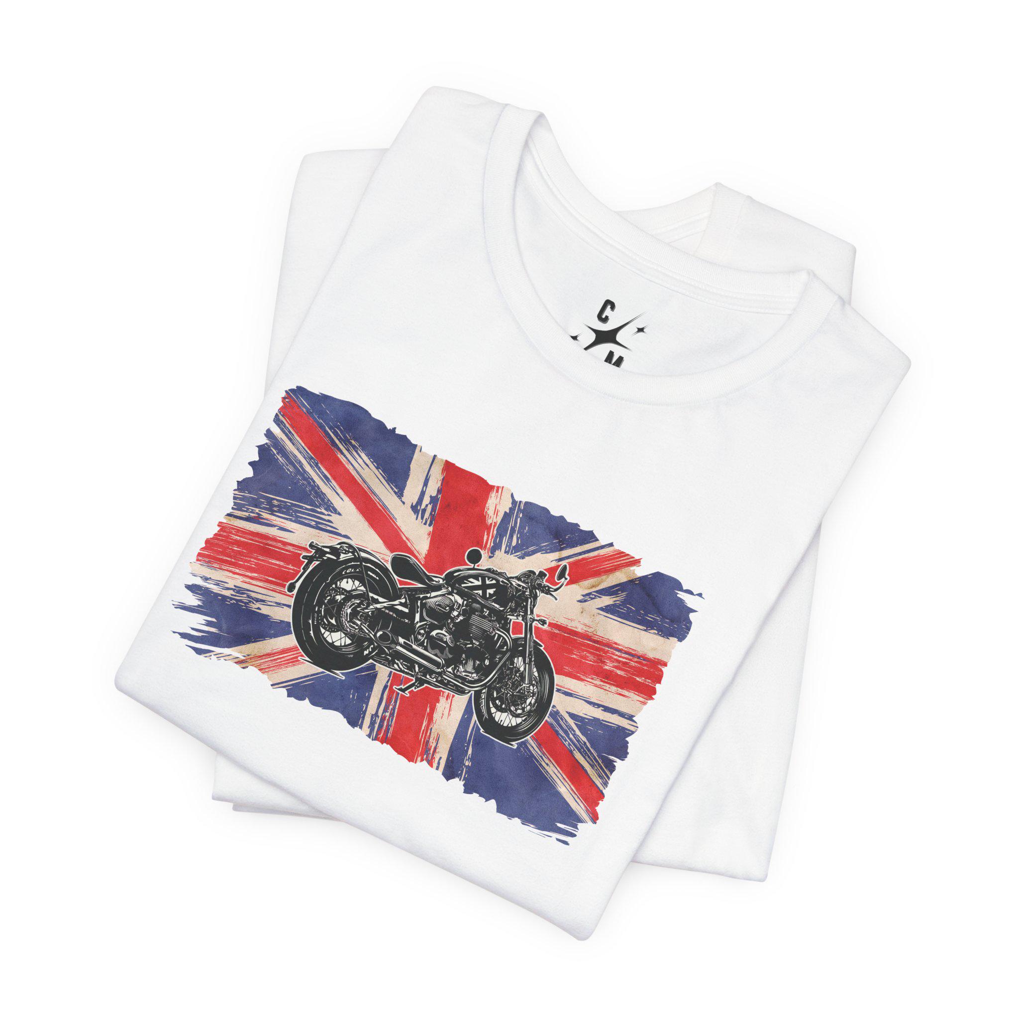 British Bobber Cafe Racer Retro Union Jack Motorcycle T-shirt Bella and ...