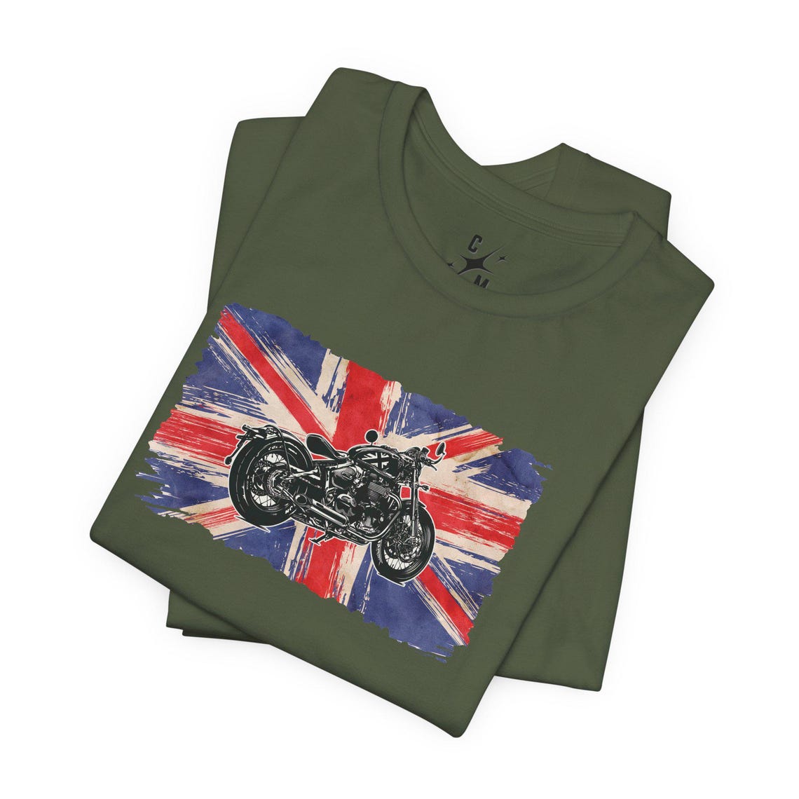 British Bobber Cafe Racer Retro Union Jack Motorcycle T-shirt Bella and ...