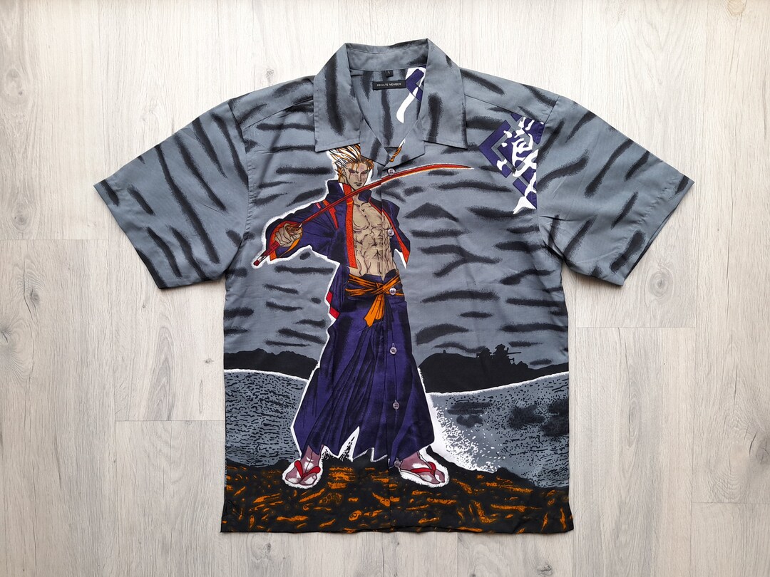Vintage Anime Art All Over Button Down , Anime Samurai Button Shirt ...