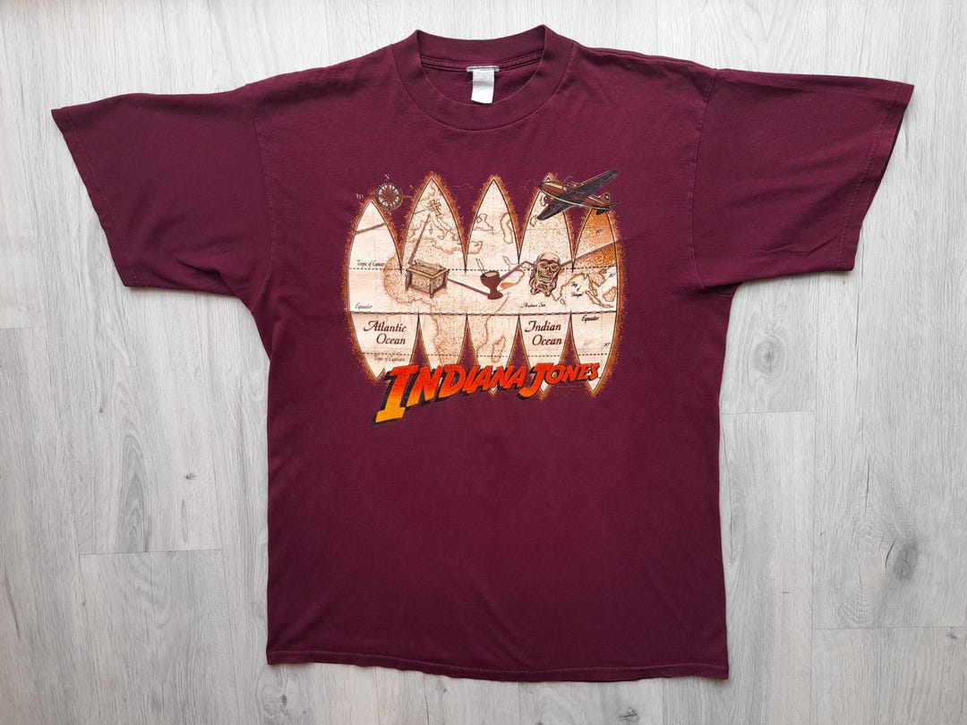 Vintage 90's Indiana Jones World Map Graphic T-shirt , XL , Lucasfilm ...