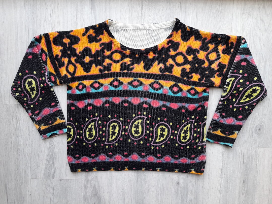 Vintage Womens Multicolor Knit Sweater ,rave Techno Gabber Womens ...