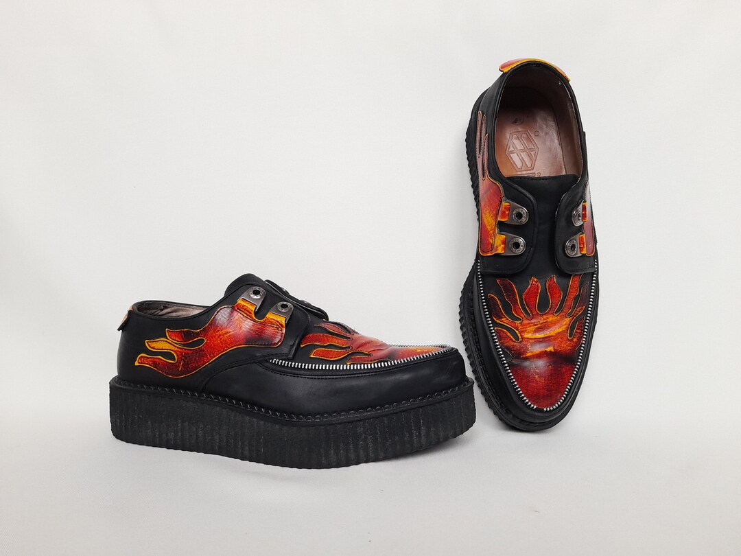 Vintage Mens New Rock Red Flames Boots ,size EU 44 , New Rock Platform ...